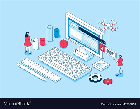 Programming Concept In 3d Isometric Design People Vector Image