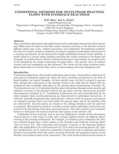 Pdf Conditional Methods For Multi Phase Reacting Flows With Interface Reactions