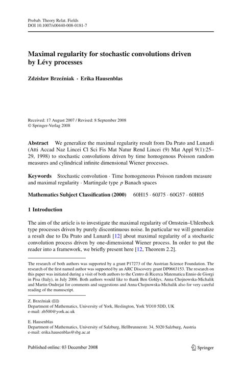 Pdf Maximal Regularity For Stochastic Convolutions Driven By Lvy Processes