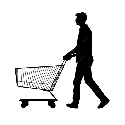 Premium Vector Man Push Shopping Cart Silhouette People Shopping