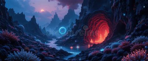 Abyssal Plains Teeming With Alien Life Forms Lit By Flickering