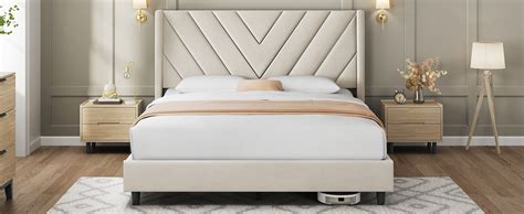 Yaheetech Queen Bed Frame Upholstered Platform Bed With