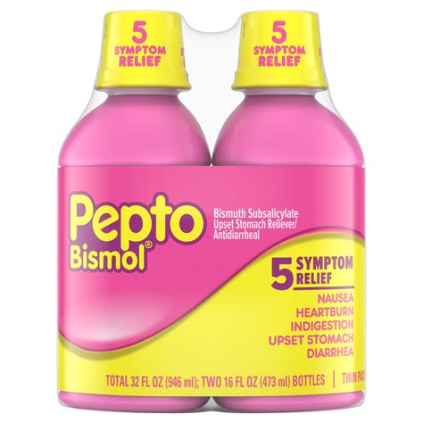 Pepto Bismol 5 Symptom Stomach Relief Liquid, Original, 16 oz, 2 pk ...