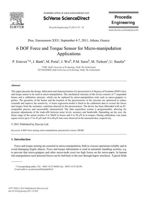 Pdf 6 Dof Force And Torque Sensor For Micro Manipulation Applications