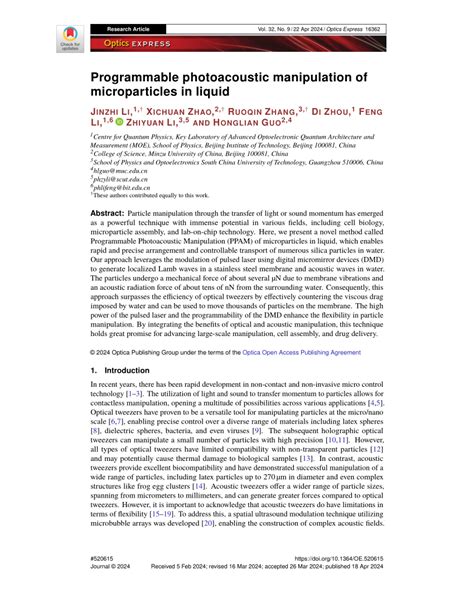 Pdf Programmable Photoacoustic Manipulation Of Microparticles In Liquid