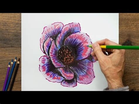 New Way Of Using Colored Pencils Flower Drawing Tutorial Youtube