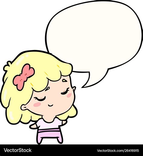 Cute Cartoon Happy Girl And Speech Bubble Vector Image