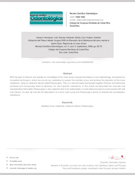 Pdf Utilización Del Piezon Master Surgery Ems En Elevación De La Membrana Del Seno Maxilar E