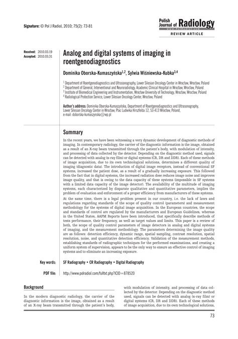 Pdf Analog And Digital Systems Of Imaging In Roentgenodiagnostics