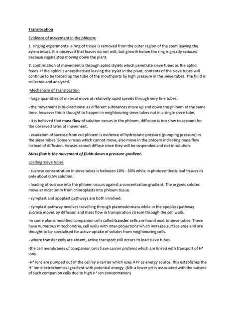 Translocation In Phloem Notes Pdf Cell Biology Biochemistry