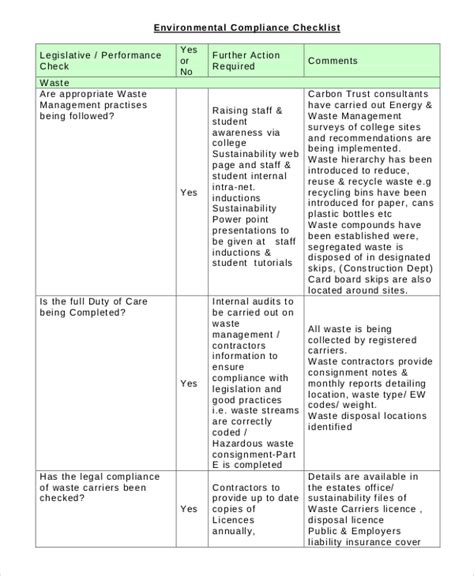 Compliance Table Template