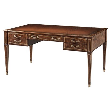 Ornate Ebonized French 5 Drawer Desk Wormolu And Tooled Leather Top At