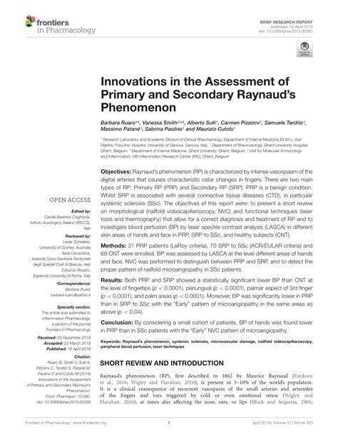 Pdf Innovations In The Assessment Of Primary And Secondary Raynauds