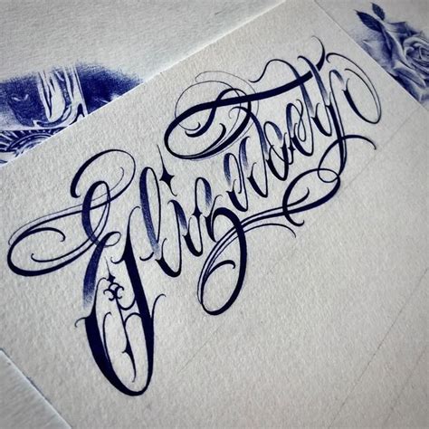 Blue Ink Calligraphy Art Calligraphy Name Elizabeth Calligraphy