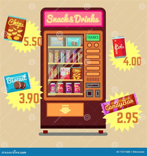 Retro Vector Vending Machine With Snacks And Drinks Flat Icons Stock