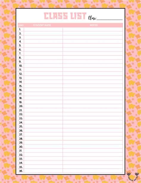 Class List Templates 15 Free Printables Creativeartink