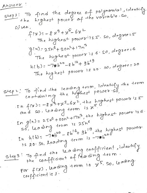Solved Identify The Degree Leading Term And Leading Coefficient Of