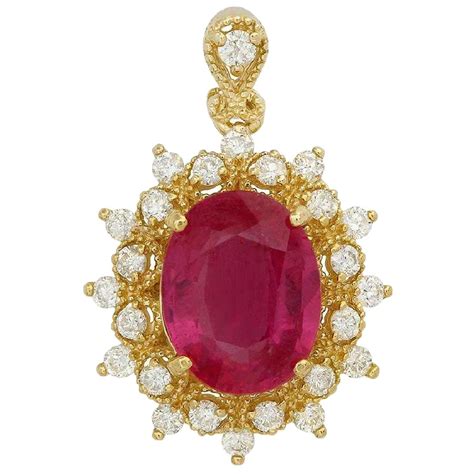 5414 Carat Natural Red Ruby And Diamond 14 Karat Solid Yellow Gold Necklace For Sale At 1stdibs