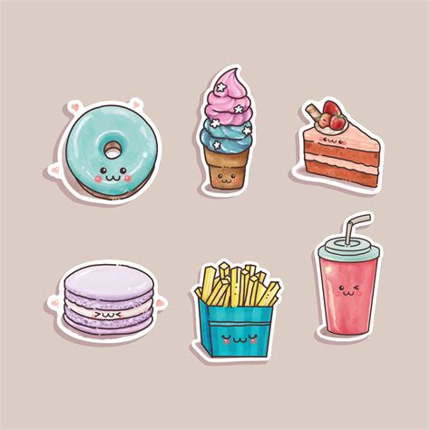 Hand Drawn Kawaii Dessert Food Sticker Set 11676886 Vector Art At Vecteezy