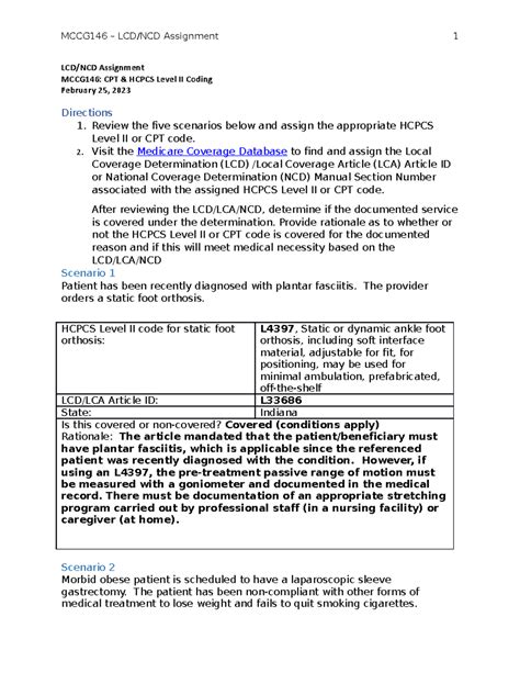 Lcd Ncd Assignment Lcd And Ncd Information Found For Various Case Scenarios Mccg146 Lcd
