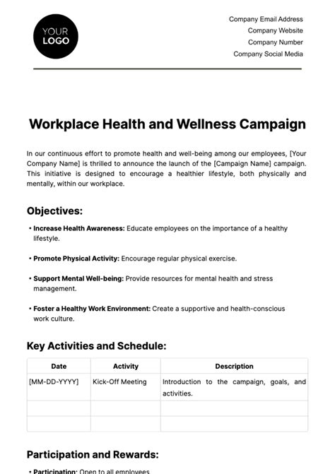 Free Workplace Health And Wellness Campaign Template To Edit Online