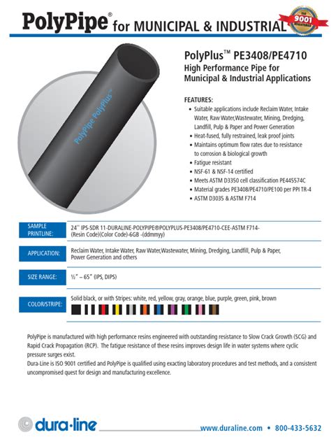 Duraline Hdpe Industrial Pipe Spec Sheet Pdf Pipe Fluid Conveyance