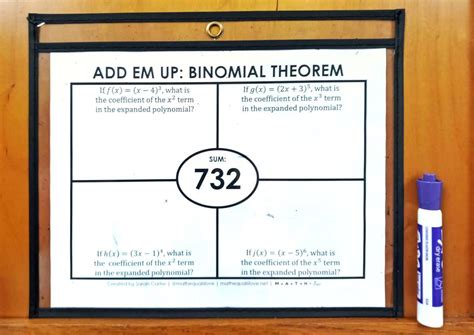 Add Em Up Binomial Theorem Activity Math Love