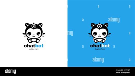 Robot Cat Chatbot Head Icon Sign Design Vector Illustration On White And Blue Background Cute