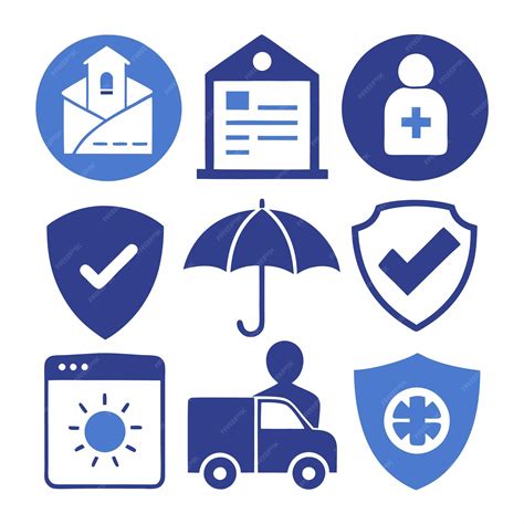 Nine Blue Icons Of Medical And Insurance Symbols Mail Medical Record