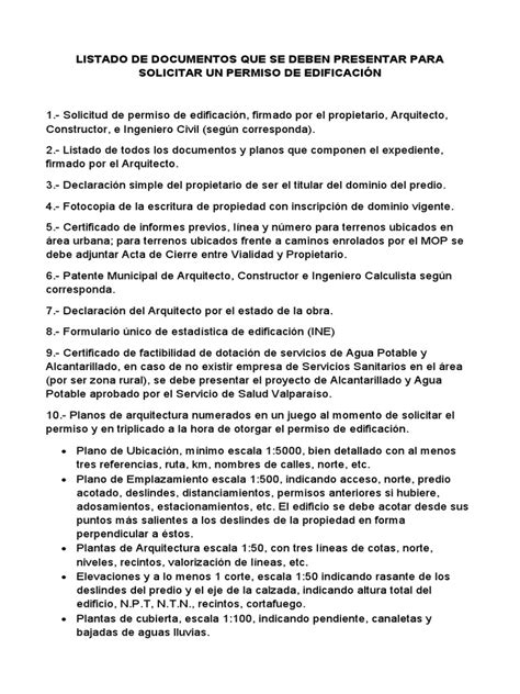 Listado De Documentos Que Se Deben Presentar Para Solicitar Un Permiso De Edificación Pdf