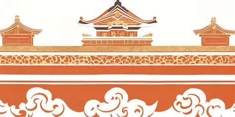 Elegant Asian Temple Architecture Design Orange And Gold Pattern