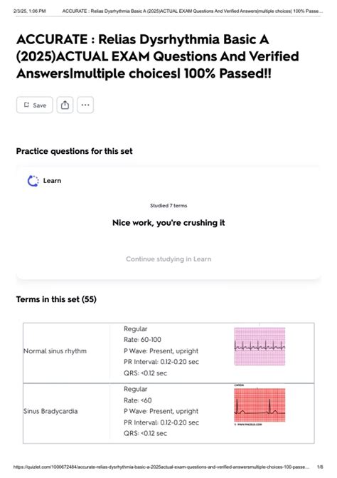 Accurate Relias Dysrhythmia Basic A 2025 Actual Exam Questions And Verified Answers Multiple