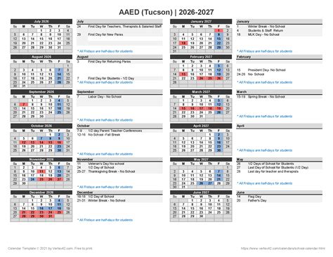 2026 2027 Tucson Campus Calendar