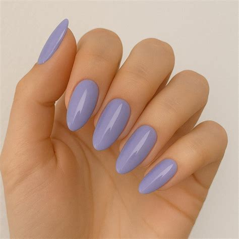 Spring Press On Nails Pastel Purple Almond Shape Glossy Handmade