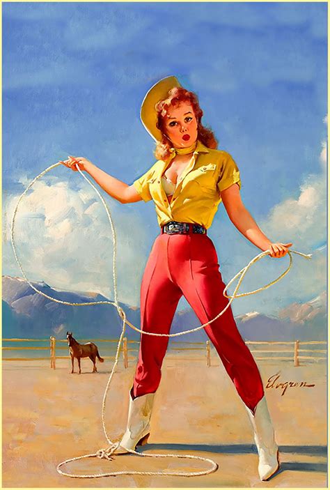 Metal Sign Poster Cowgirl With Lasso Classic Elvgren Pinup Etsy