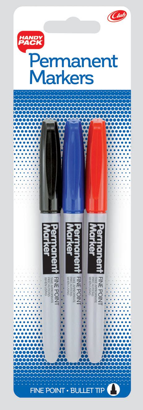 Club Permanent Markers Blackbluered Carded 3s