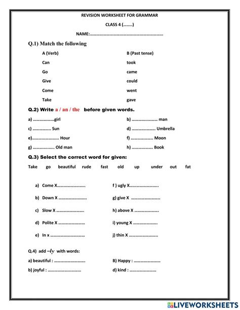 Excercise English Worksheet Live Worksheets