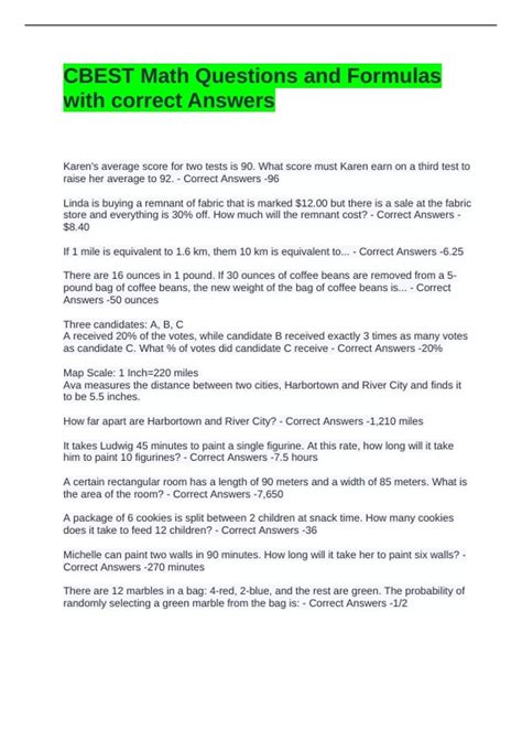 Cbest Math Questions And Formulas With Correct Answers Cbest Stuvia Us