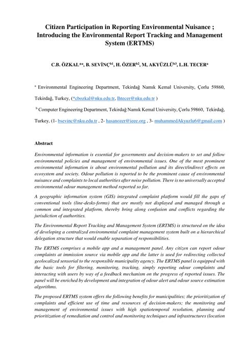 Pdf Citizen Participation In Reporting Environmental Nuisance
