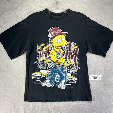 Vintage Bart Simpson Gangster Destressed Graphic Prin Gem