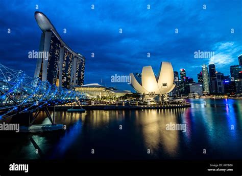 A Beautiful Blue Hour At Marina Bay With Marina Bay Sands Hotel At The