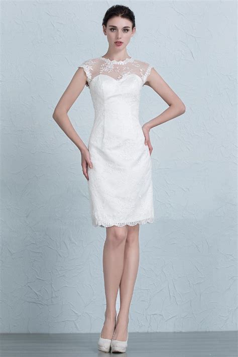 Elegant Tight Short Wedding Dresses Reception Modest Lace Style Ts009