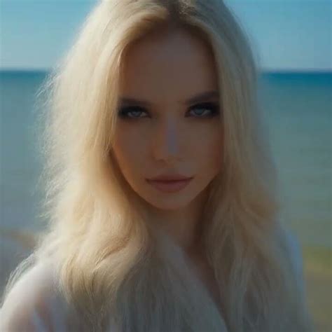Blonde Girl With A Hypnotic Look Walking On A Stunning Beach Blonde