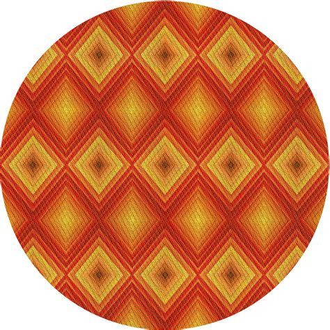 Ahgly Company Indoor Round Patterned Neon Orange Area Rugs 6 Round