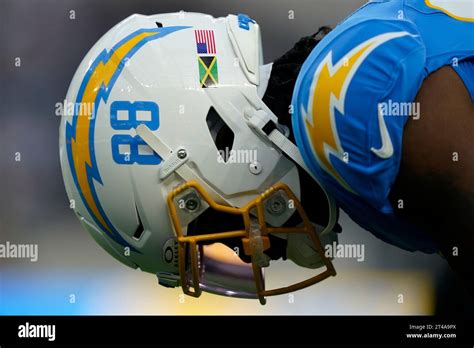 Los Angeles Chargers Tight End Tre Mckitty Wears A Flag Decal Of Jamaica As Part Of Nfl