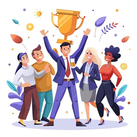 Teamwork Triumphs Celebrating Success With A Golden Trophy Premium Ai Generated Vector
