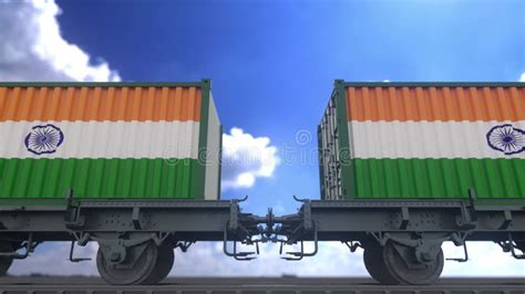 Train And Containers With The Flag Of India Railway Transportation Stock Footage Video Of