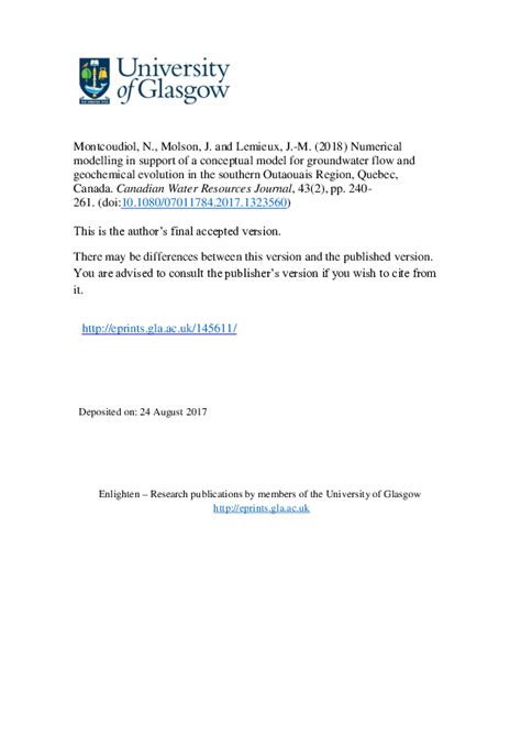 Pdf Numerical Modelling In Support Of A Conceptual Model For