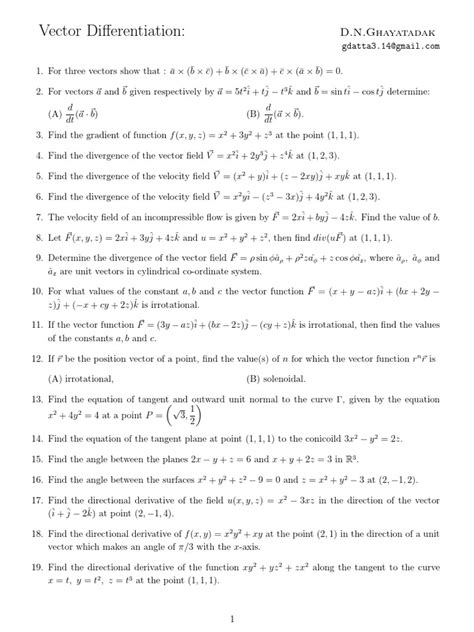Vector Differentiation Pdf Multivariable Calculus Abstract Algebra