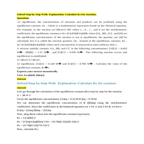 Calculate The Value The Equilibrium Constant